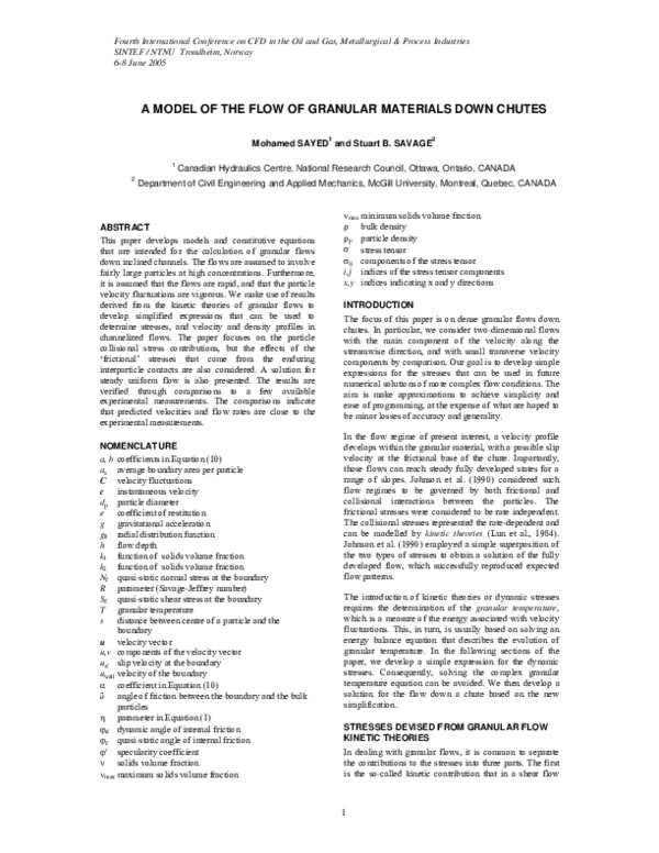 (PDF) A Model of the Flow of Granular Materials Down Chutes