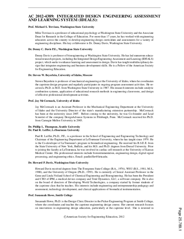 (PDF) Integrated Design Engineering Assessment and Learning System (IDEALS)