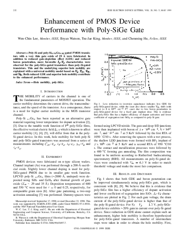 Pdf Enhancement Of Pmos Device Performance With Poly Sige Gate Tsu