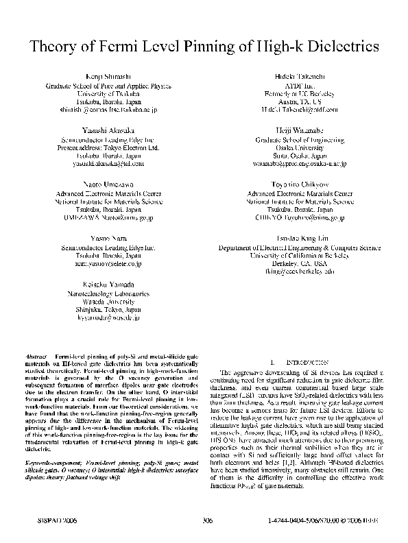 (PDF) Theory of Fermi Level Pinning of High-k Dielectrics