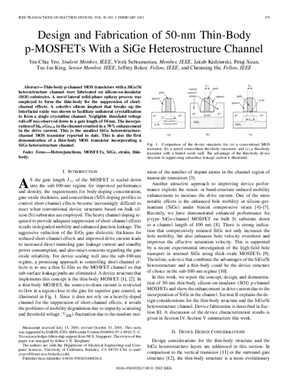 (PDF) Design and fabrication of 50-nm thin-body p-MOSFETs with a SiGe ...