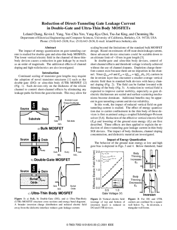 Pdf Reduction Of Direct Tunneling Gate Leakage Current In Double Gate