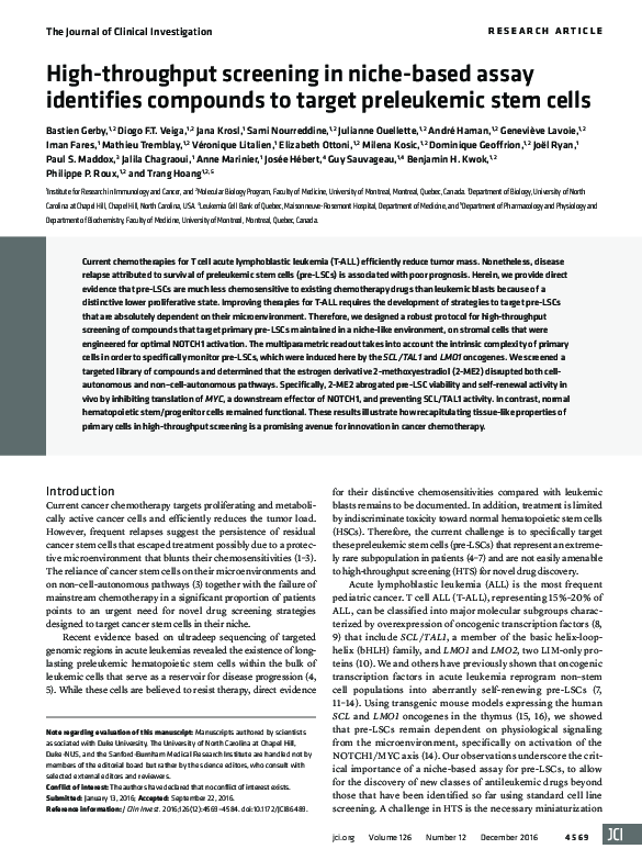 (PDF) High-throughput screening in niche-based assay identifies compounds to target preleukemic ...