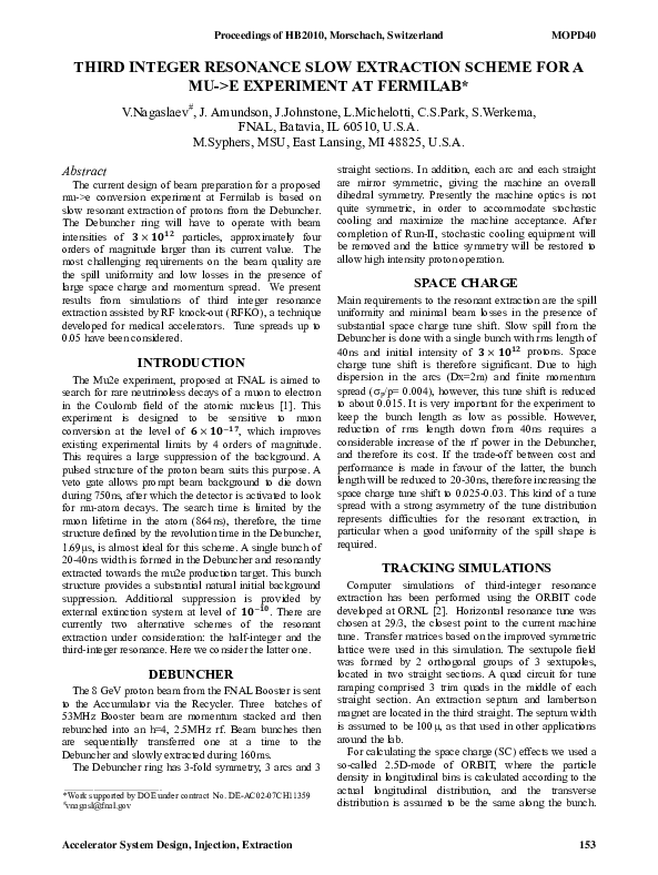 (PDF) Third interger resonance slow extraction schemem for a mu->e ...