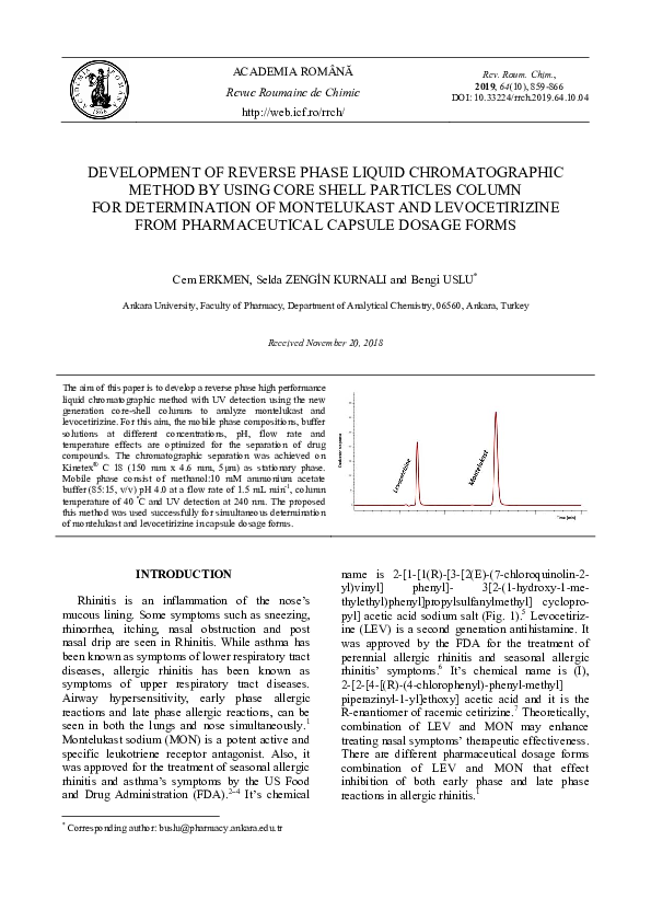 Pdf Development Of Reverse Phase Liquid Chromatographic Method By Using Core Shell Particles