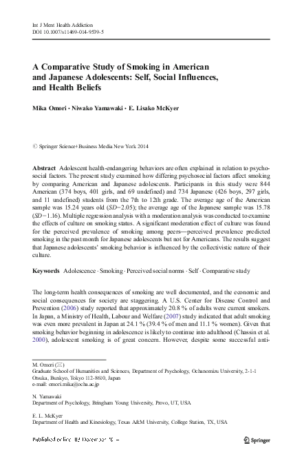 (PDF) A Comparative Study of Smoking in American and Japanese ...