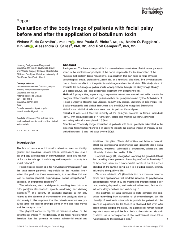 (PDF) Evaluation of the body image of patients with facial palsy before and after the ...