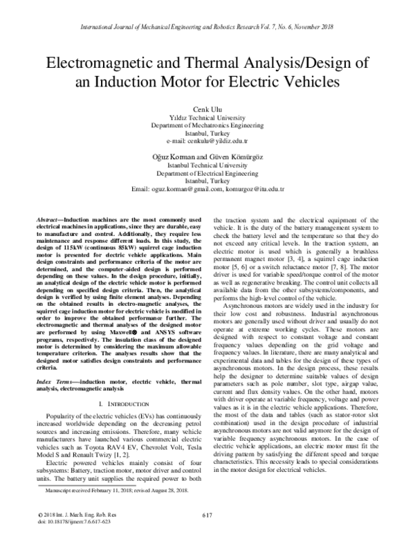 (PDF) Electromagnetic and Thermal Analysis/Design of an Induction Motor for Electric Vehicles