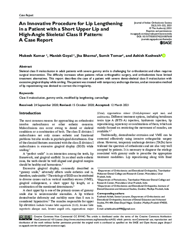 (PDF) An Innovative Procedure for Lip Lengthening in a Patient with a ...