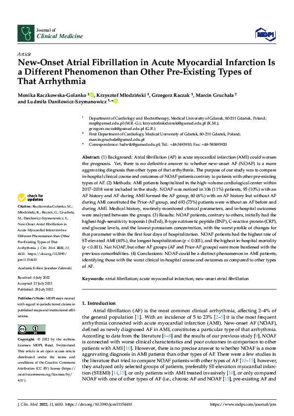 (PDF) New-Onset Atrial Fibrillation in Acute Myocardial Infarction Is a Different Phenomenon ...