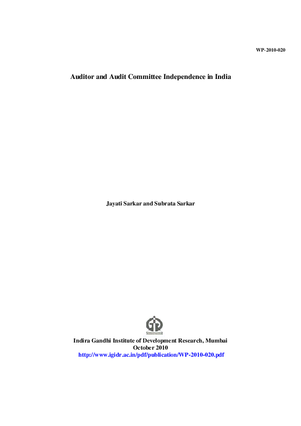 (PDF) Auditor and audit committee independence in India