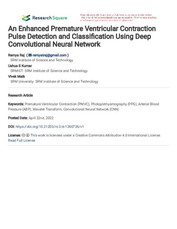 (PDF) An Enhanced Premature Ventricular Contraction Pulse Detection and Classification Using ...