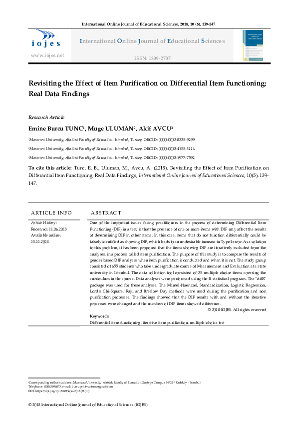 (PDF) Revisiting the Effect of Item Purification on Differential Item ...