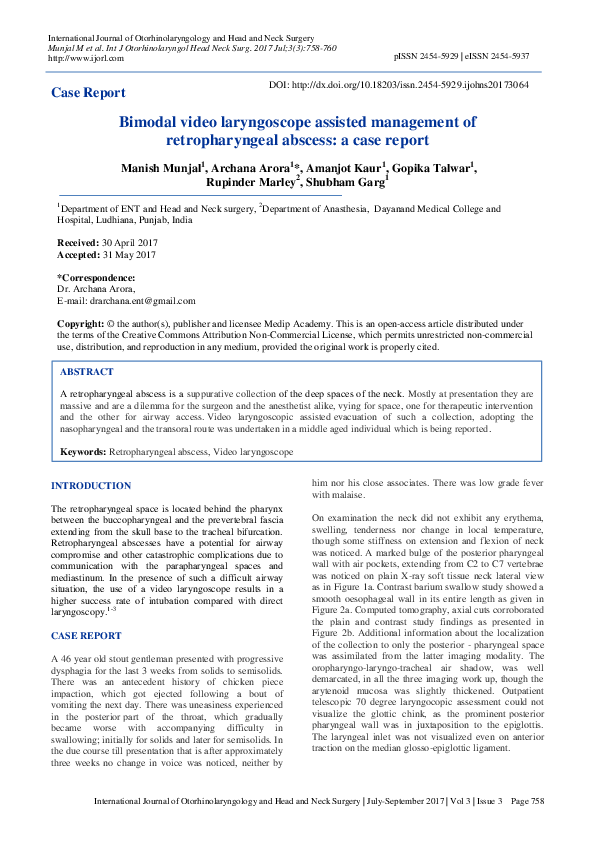(PDF) Bimodal video laryngoscope assisted management of retropharyngeal ...