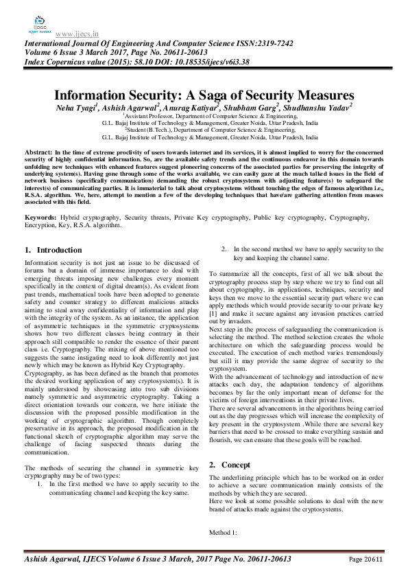 (PDF) Information Security: A Saga of Security Measures