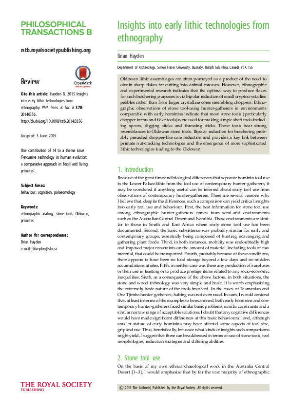 (PDF) Insights into early lithic technologies from ethnography