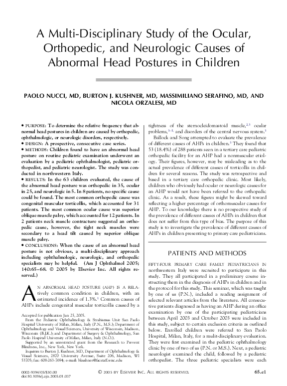 (PDF) A Multi-Disciplinary Study of the Ocular, Orthopedic, and ...