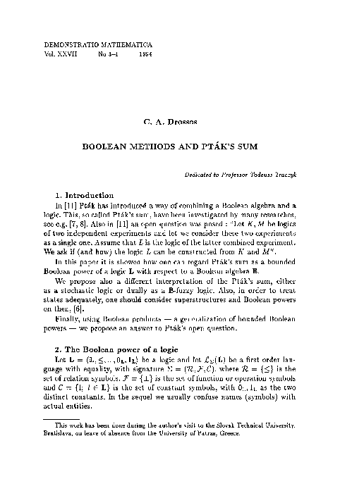 Pdf Boolean Methods And Pták S Sum Costas Drossos