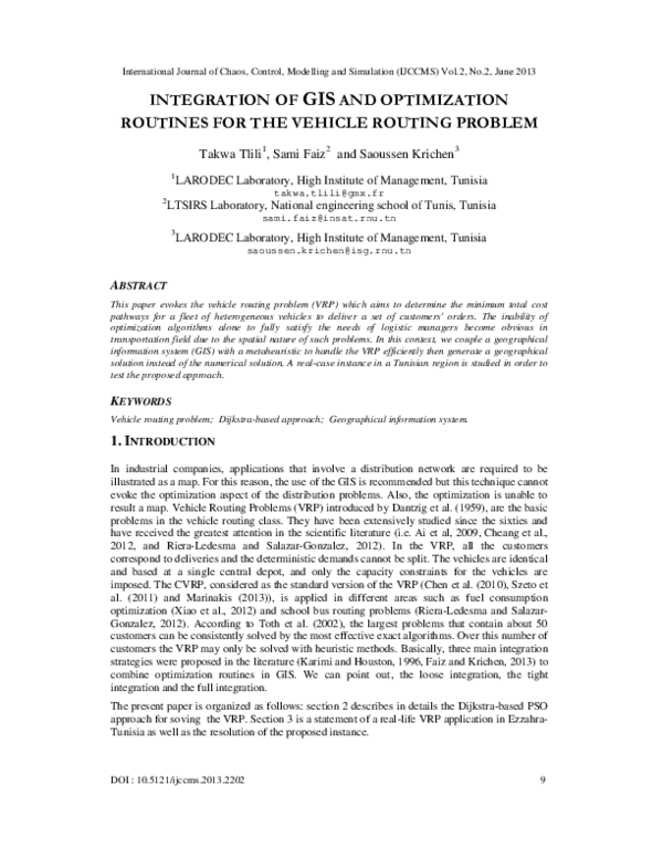 Pdf Integration Of Gis And Optimization Routines For The Vehicle Routing Problem