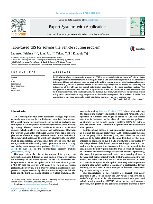 (PDF) Tabu-based GIS for solving the vehicle routing problem