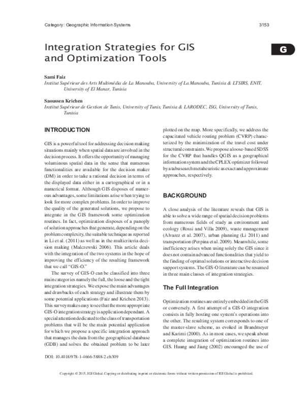 (PDF) Integration Strategies for GIS and Optimization Tools
