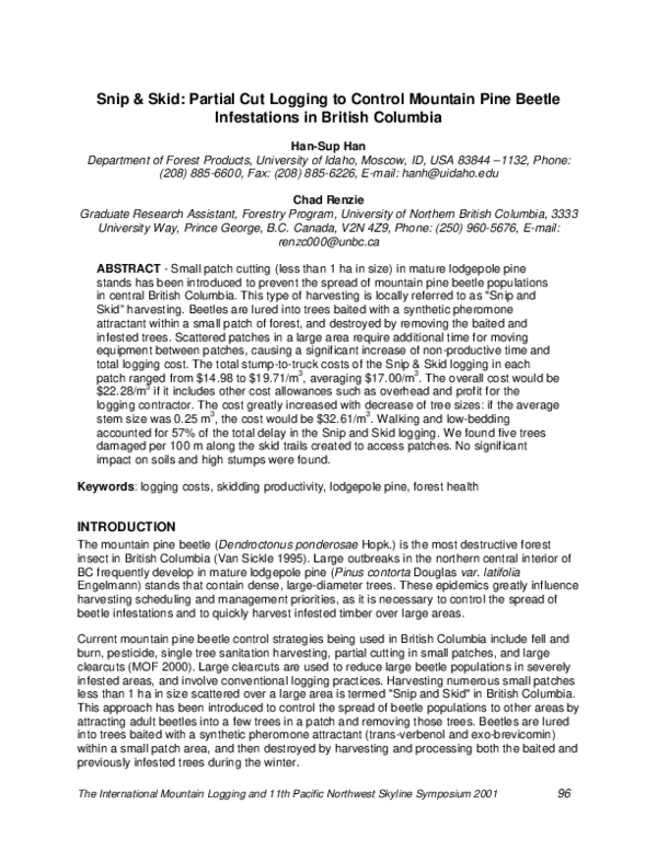 (PDF) Snip & Skid: Partial Cut Logging to Control Mountain Pine Beetle ...