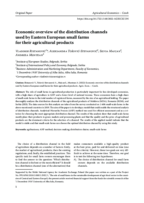 (PDF) Economic overview of the distribution channels used by Eastern ...