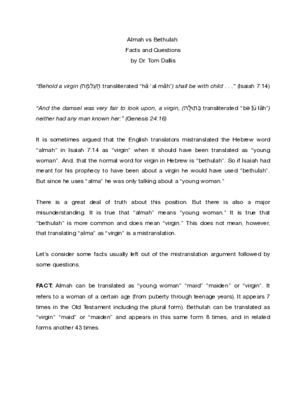(PDF) Almah vs Bethulah: Facts and Questions