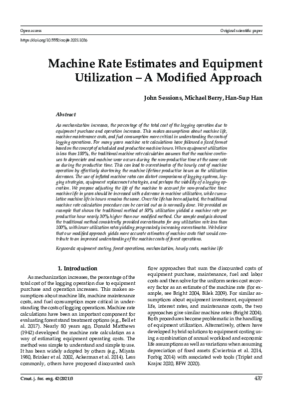 (PDF) Machine Rate Estimates and Equipment Utilization