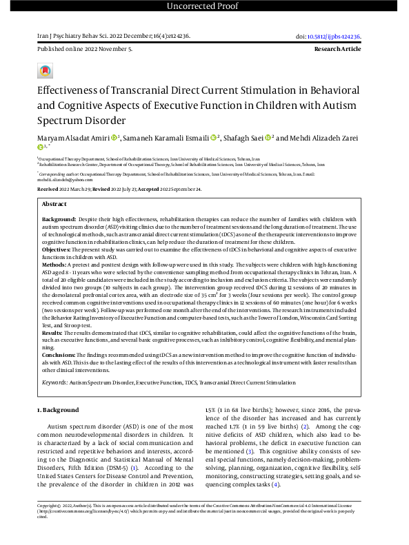 (PDF) Effectiveness of Transcranial Direct Current Stimulation in Behavioral and Cognitive ...