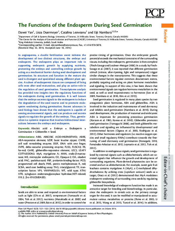 (PDF) The Functions of the Endosperm During Seed Germination