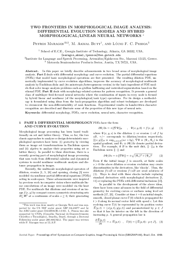 (PDF) Two frontiers in morphological image analysis: differential evolution models and hybrid ...