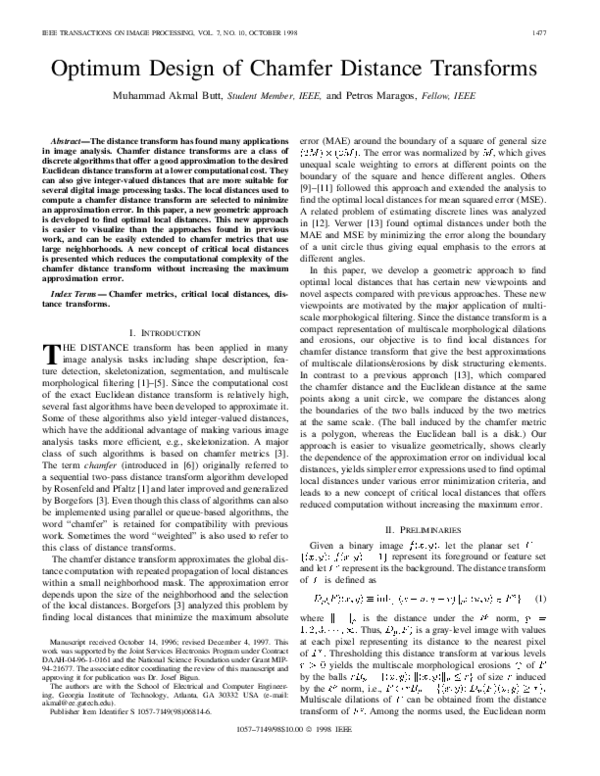 (PDF) Optimum design of chamfer distance transforms