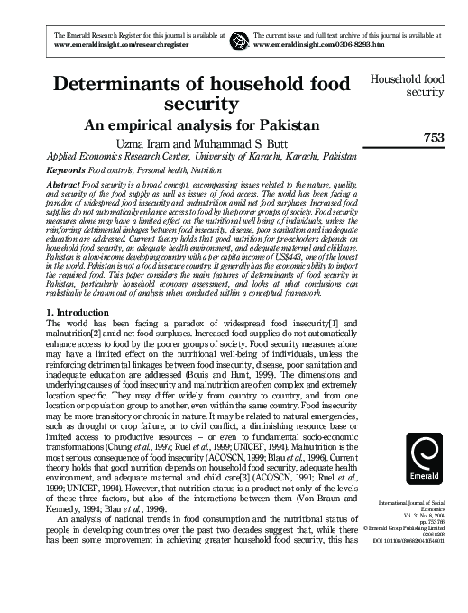 (PDF) Determinants of household food security