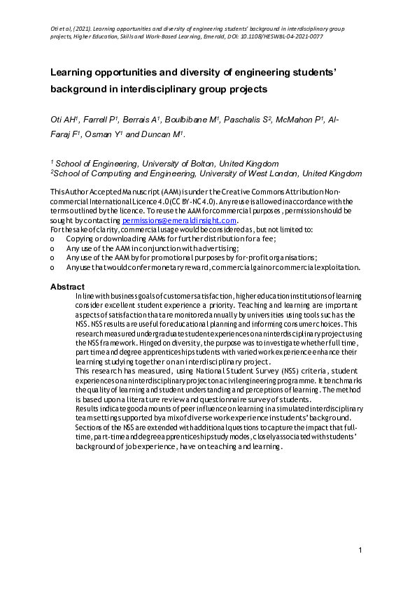 (PDF) Learning opportunities and diversity of engineering students’ background in ...