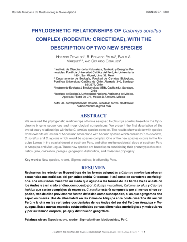 (PDF) Phylogenetic relationships of Calomys sorellus complex (Rodentia ...