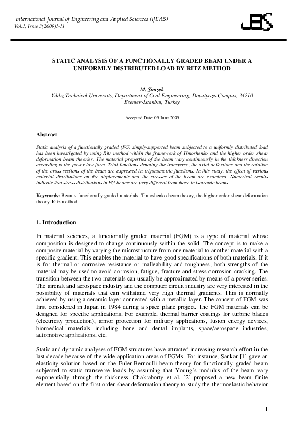 (PDF) Static analysis of a functionally graded beam under a uniformly ...