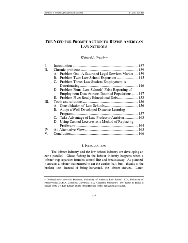 (PDF) The Need for Prompt Action to Revise American Law Schools
