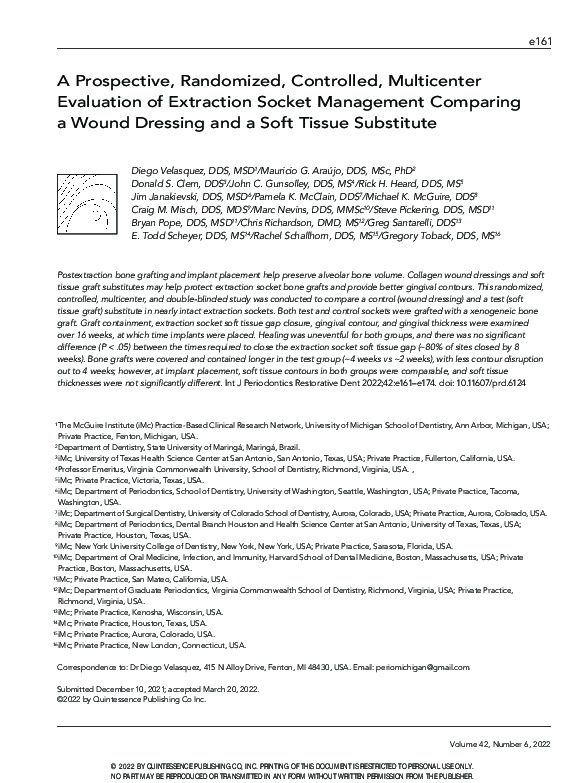 Pdf A Prospective Randomized Controlled Multicenter Evaluation Of Extraction Socket