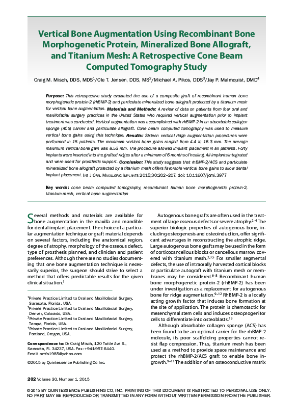 (PDF) Vertical bone augmentation using recombinant bone morphogenetic ...