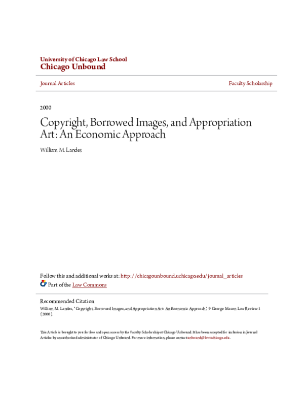 (PDF) Copyright, Borrowed Images and Appropriation Art: An Economic ...
