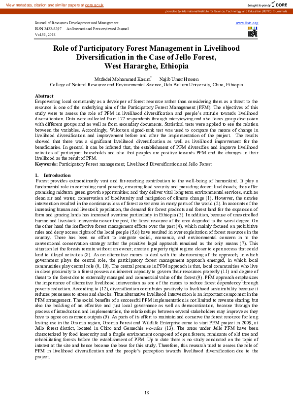 (PDF) Role of Participatory Forest Management in Livelihood ...