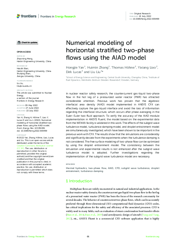 (PDF) Numerical modeling of horizontal stratified two-phase flows using the AIAD model