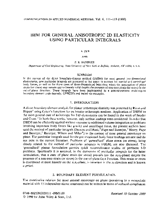 (PDF) BEM for general anisotropic 2D elasticity using particular integrals