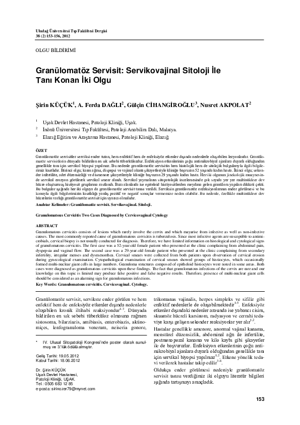 (PDF) Granulomatous Cervicitis Two Cases Diagnosed by Cervicovaginal Cytology