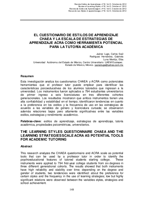 (PDF) El Cuestionario De Estilos De Aprendizaje Chaea y La Escala De ...