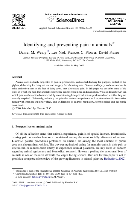 (PDF) Identifying and preventing pain in animals