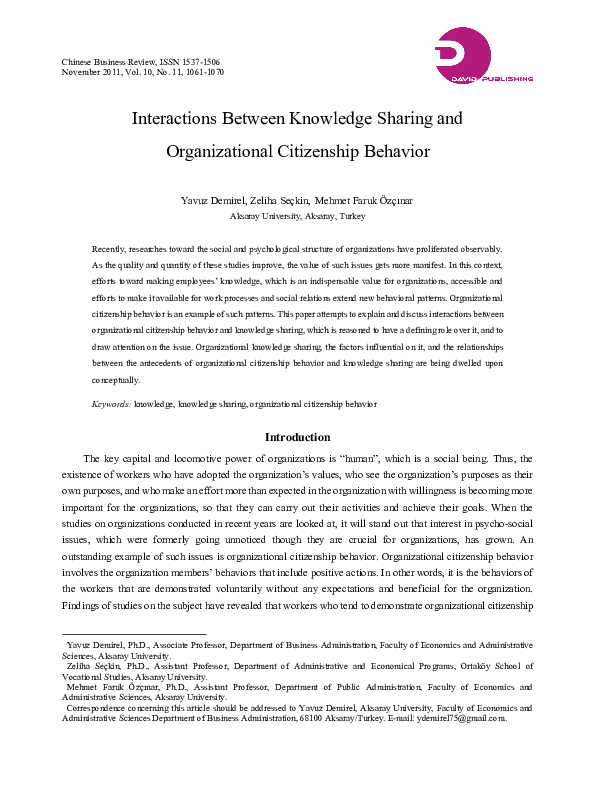 (PDF) Interactions Between Knowledge Sharing and Organizational Citizenship Behavior