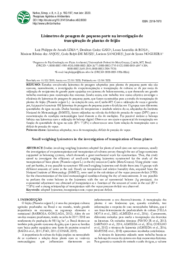(PDF) Lisímetros De Pesagem De Pequeno Porte Na Investigação De ...