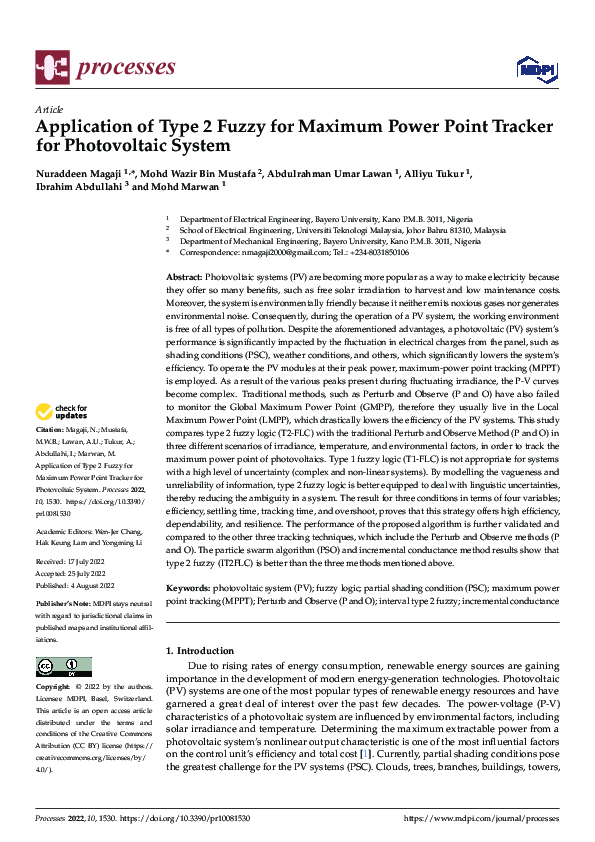 Pdf Application Of Type 2 Fuzzy For Maximum Power Point Tracker For Photovoltaic System